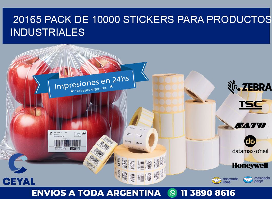 20165 PACK DE 10000 STICKERS PARA PRODUCTOS INDUSTRIALES - Rollos Zebra