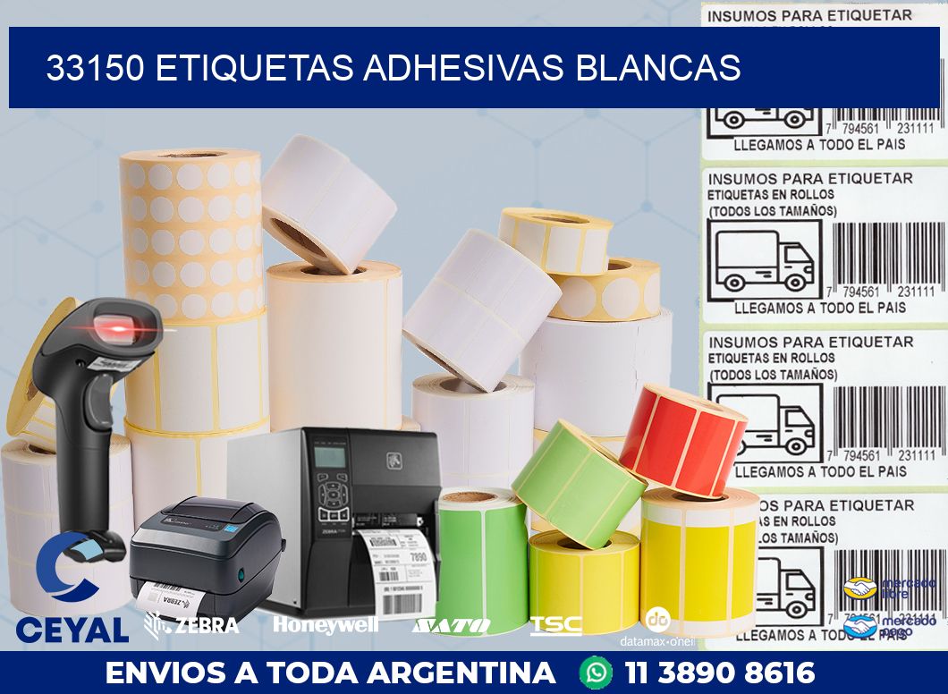 33150 ETIQUETAS ADHESIVAS BLANCAS - Rollos Zebra