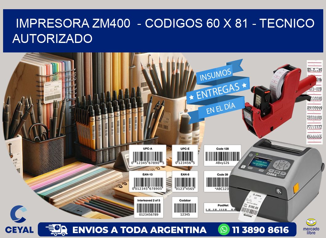 IMPRESORA ZM400 – CODIGOS 60 x 81 – TECNICO AUTORIZADO - Rollos Zebra